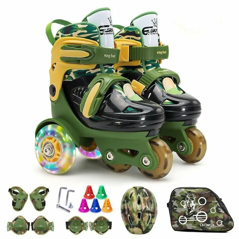 Коньки, комплект роликовых коньков для детей, двурядные колеса с подсветкой для мальчиков и девочек
