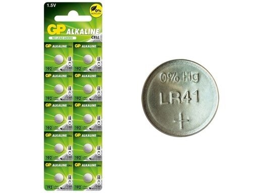 Комплект батареек GP LR41 Alkaline, для часов, калькуляторов и др, 1.5V, 10 штук