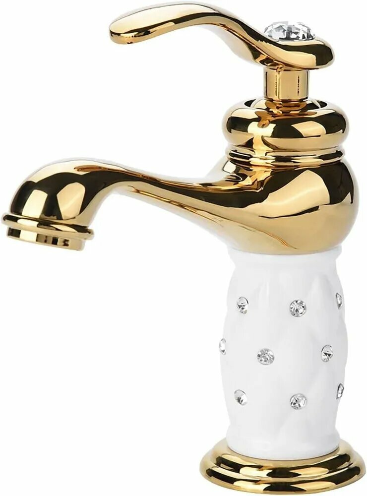 Алмазный смеситель для раковины в ванной комнате с одной ручкой, смеситель для раковины из цельной латуни, кухонный кран для горячей и холодной воды (золото)-1 шт