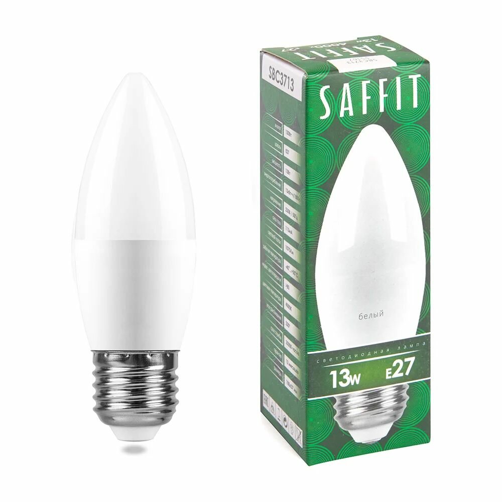 Светодиодная лампа SAFFIT SBC3713, C37 свеча, 13W 230V E27 4000К, 1070Lm 55167