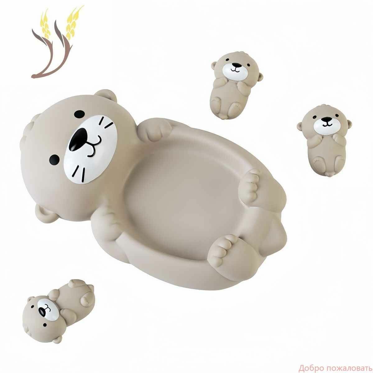 Игрушка для ванной Otter, ПВХ, 1 мама-выдра и 3 детёныша, светло-серые, белые — фото 1