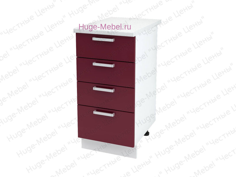 Нижний кухонный шкаф 4 ящика 400 Катрин (софт вайт) Huge Mebel . Ширина 400 Высота 840. Кухонные шкафы