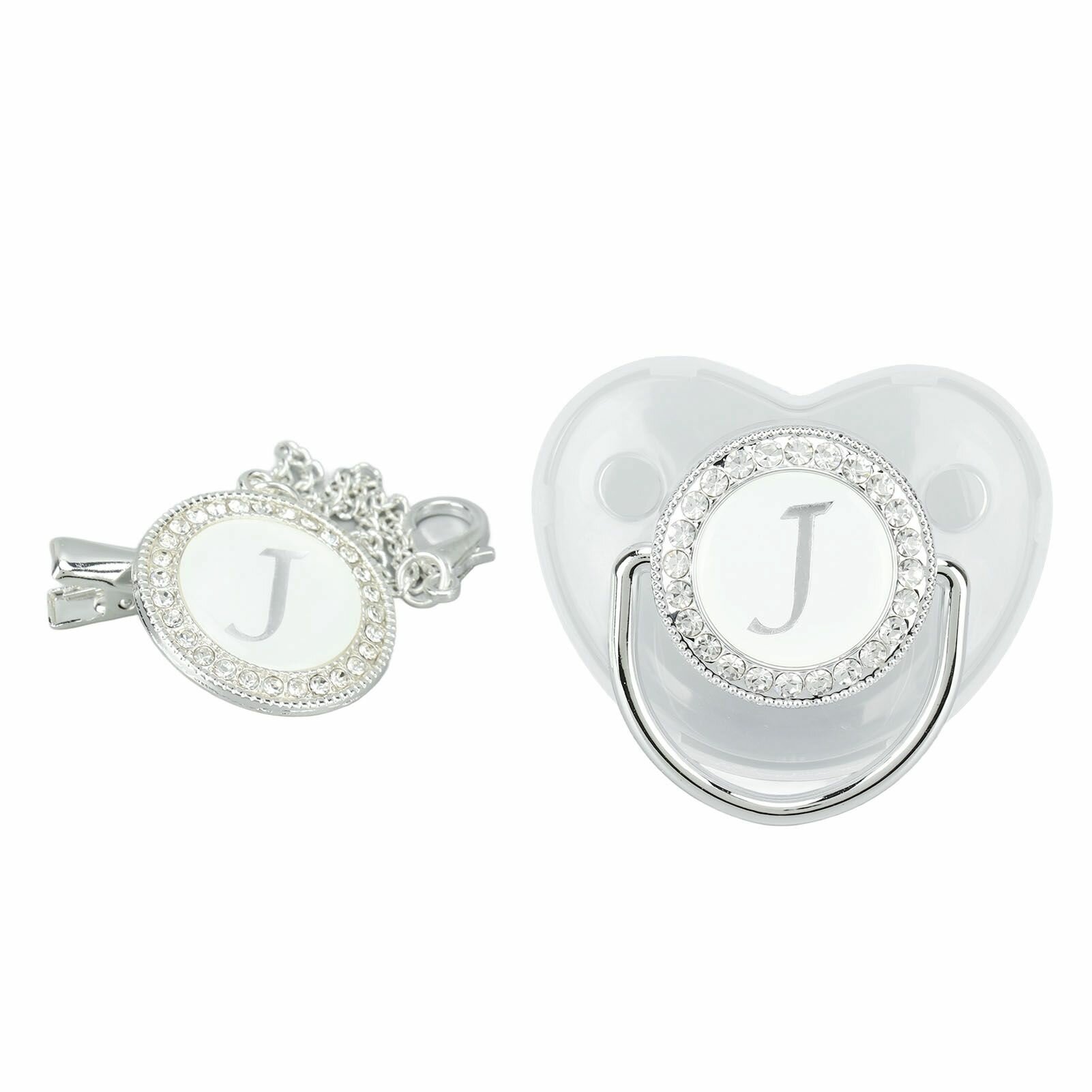 Силиконовая детская соска, серебряная буква A-Z, безопасная, не содержит бисфенола А, цельная бесшовная соска с крышкой для младенцев в возрасте 6 18 месяцев J