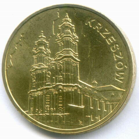 2 злотых 2010 год. Польша. Памятники - Кшешув. Латунь, диаметр 27 мм. AUNC