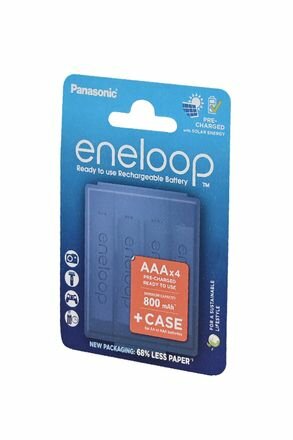 Аккумуляторные батарейки Panasonic eneloop BK-4MCDE/4CP ААА/мизинчиковые 800мАч + футляр, уже заряжены, 4 шт.