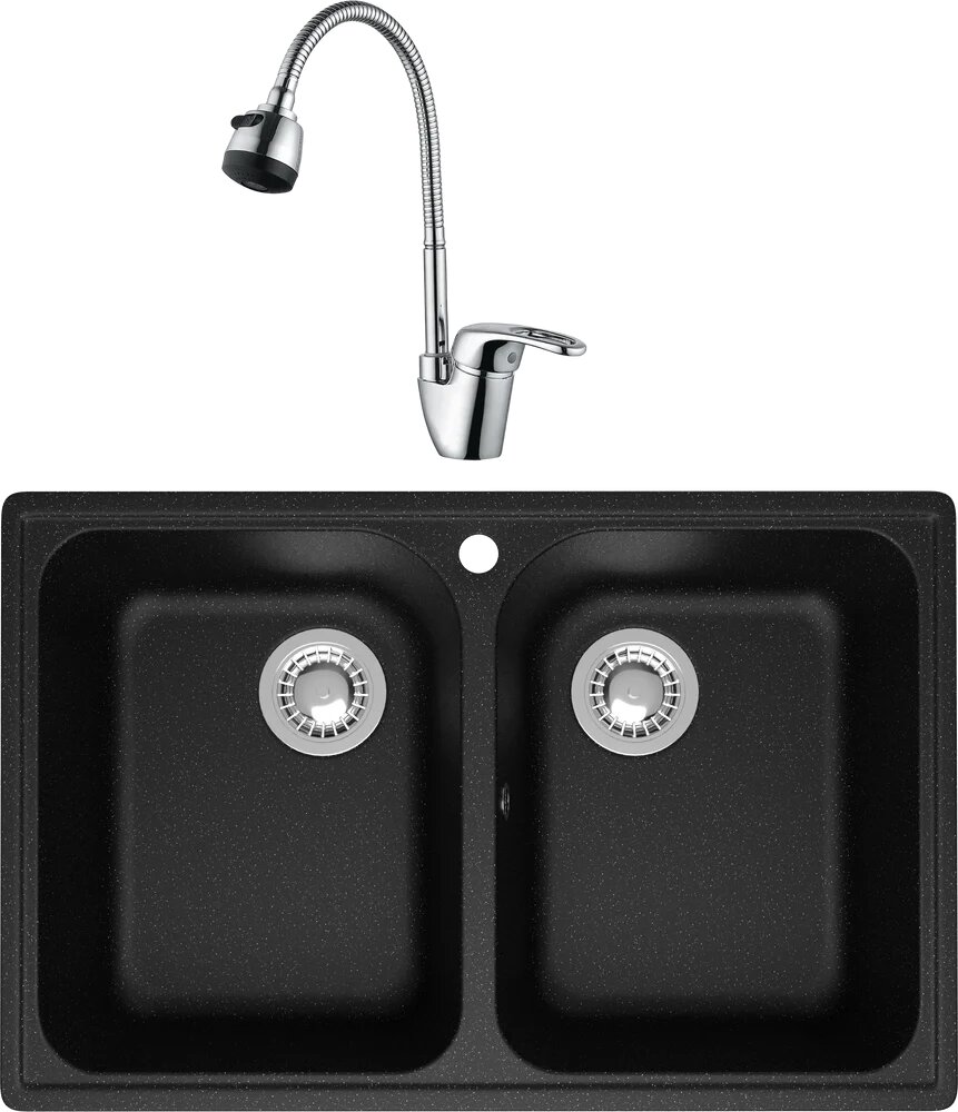 Комплект Мойка Domaci Болонья М-260-002, черная / Смеситель Ливорно WFD04163B