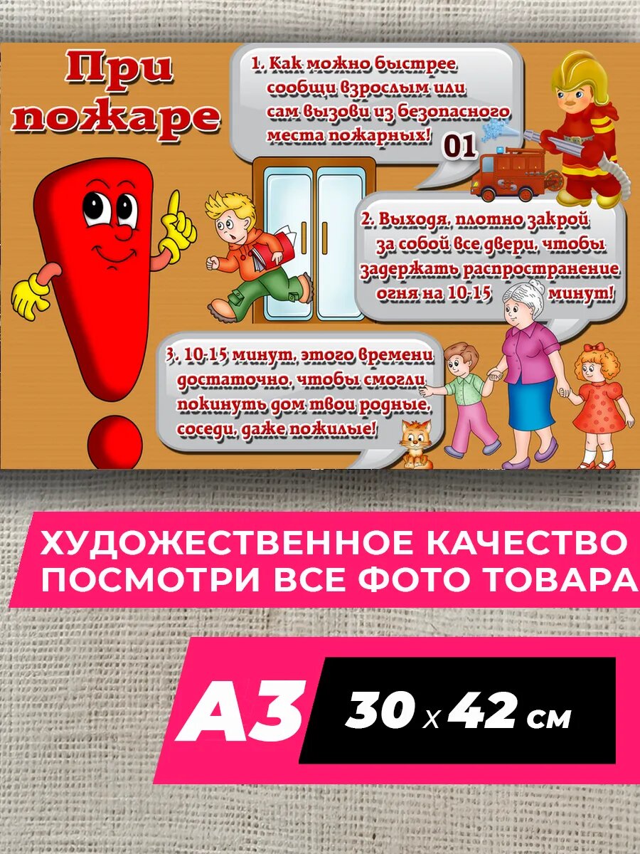 Плакат пожарная безопасность Что делать при пожаре A3
