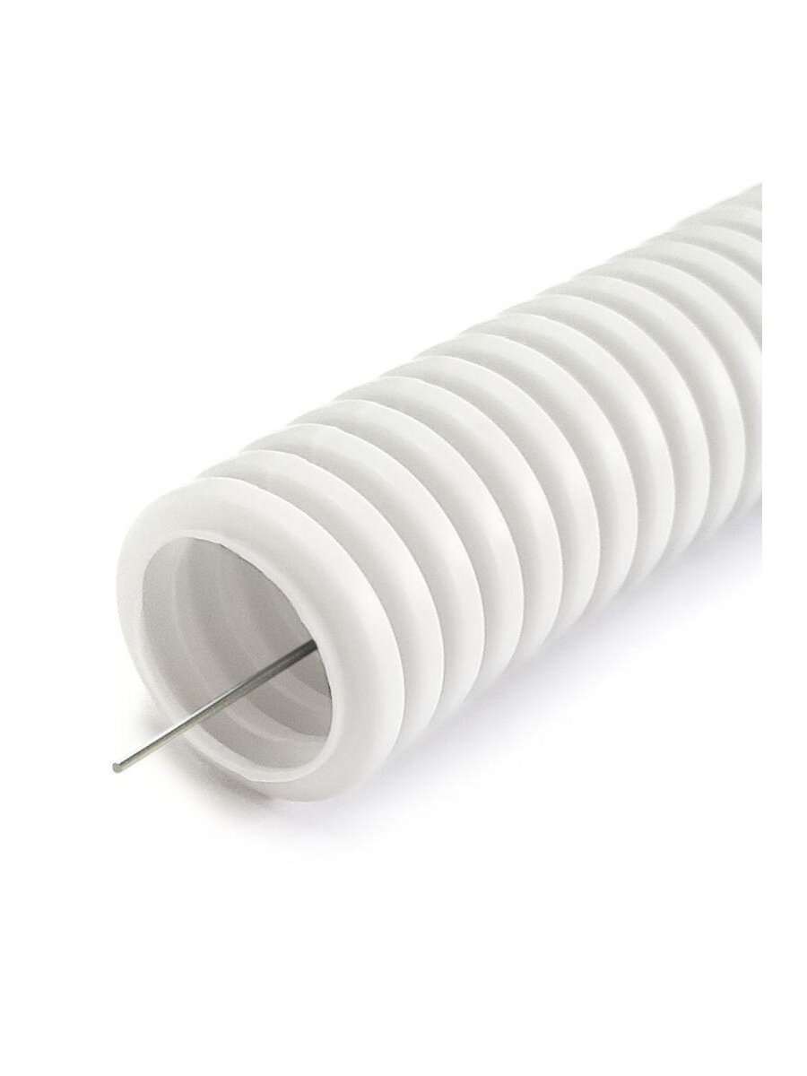 Труба гофрированная ПЛЛ легкая d16мм с протяжкой безгалоген. (HF) (НГ) бел. (уп.100м) Промрукав PR02.0214