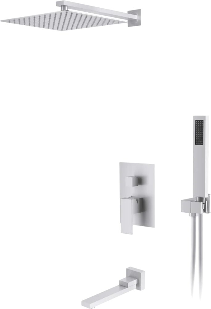 Душевой комплект D&K Bayern.Liszt DA1515608A04 5 в 1, встраиваемый, с внутренней частью в комплекте, со смесителем, с изливом, с тропическим душем, латунный, белый, матовый, душевая система
