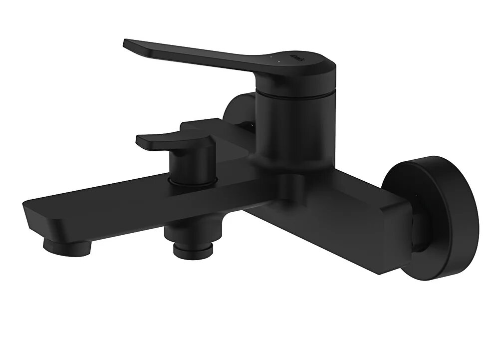 Смеситель для ванны с душем IDDIS Parker PARBL02i02WA настенный, однорычажный, черный, глянцевый, латунный, без лейки, с керамическим картриджем