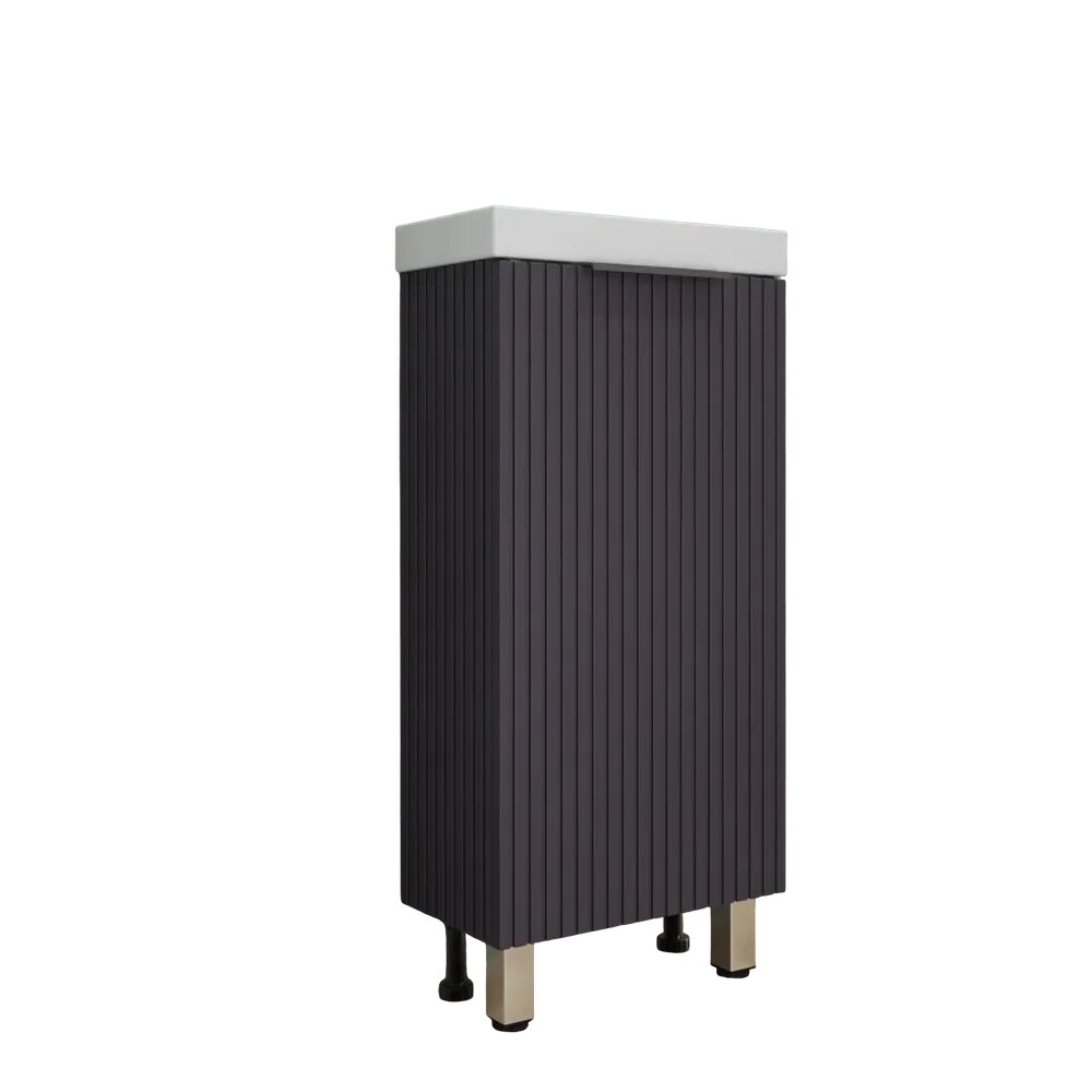 Тумба под раковину без столешницы Style Line Соло 40 напольная, подвесная, с ножками, черная, матовая, из МДФ, тумба для ванной, с дверками