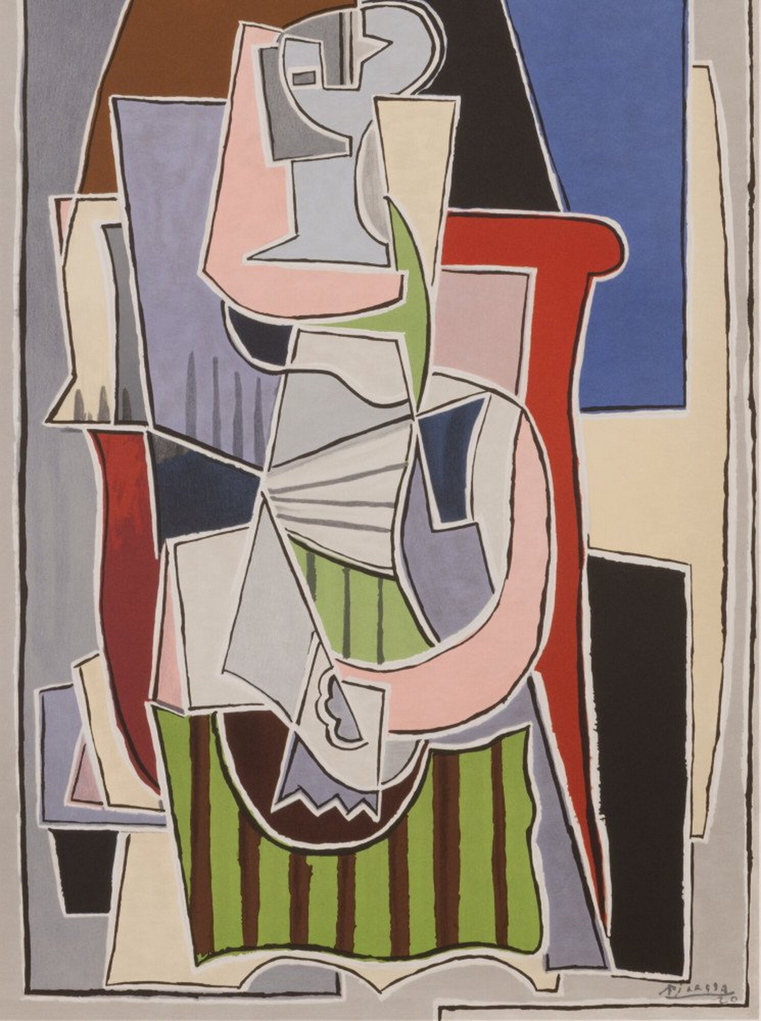 Плакат, постер Пабло Пикассо. Женщина в кресле на холсте, размер 21х30см