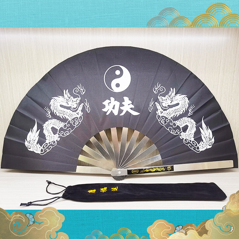 2026 Новейший веер из нержавеющей стали для тайчи, кунг-фу, боевых искусств, веер для выступлений, двойной железный веер с драконом, звуковой веер для боевых искусств, складной веер, продажа напрямую от фабрики