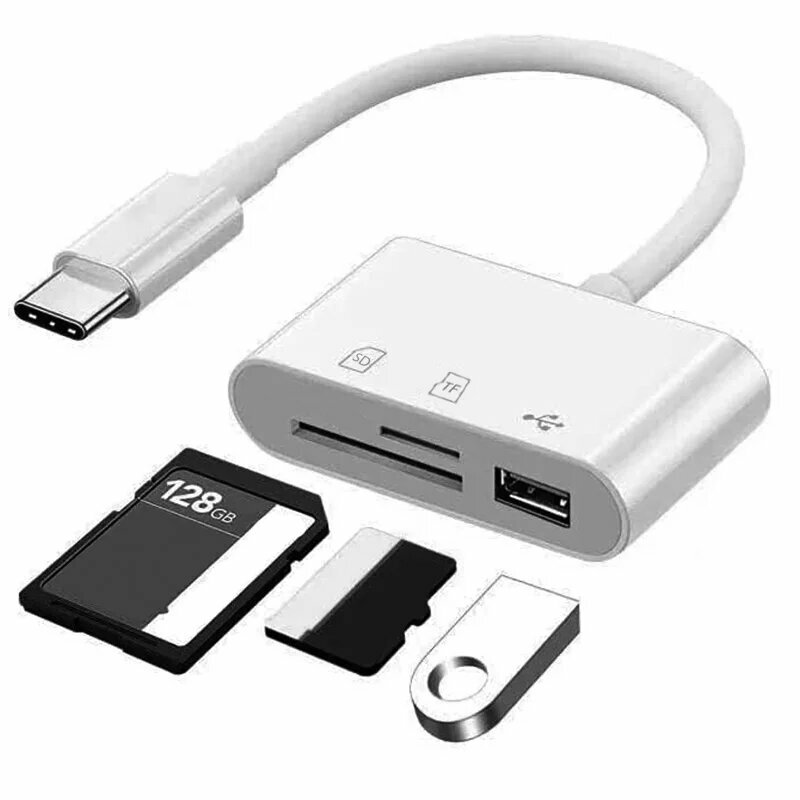 Устройство чтения карт памяти USB-C — SD для iPhone iPad, многопортовый адаптер 3-в-1 с USB-портом, для MacBook Air/Pro