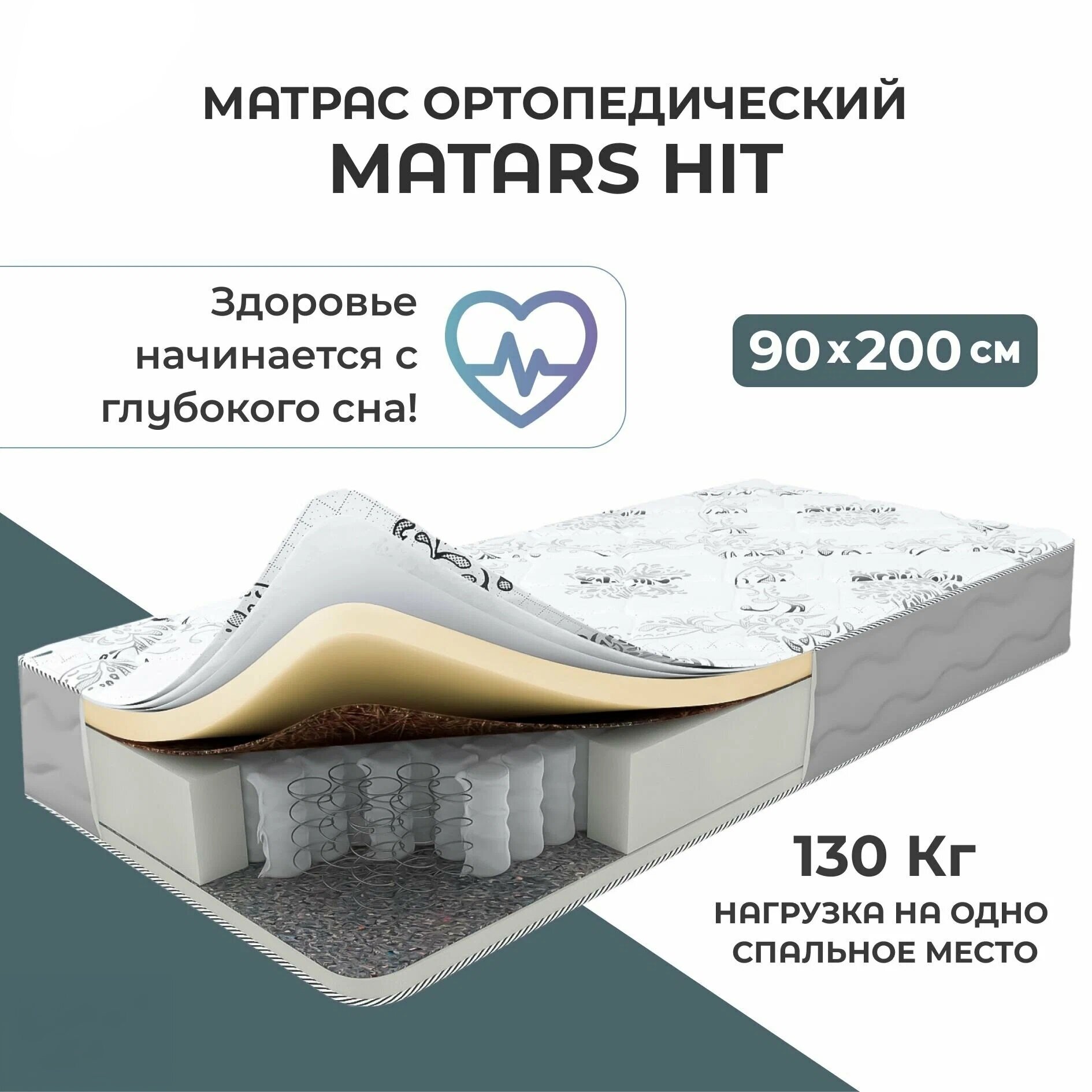 Матрас ортопедический "MatrasHit" 90х200, независимые пружины, 26 см, Пружинный блок Мультипакет S1000 Н140мм