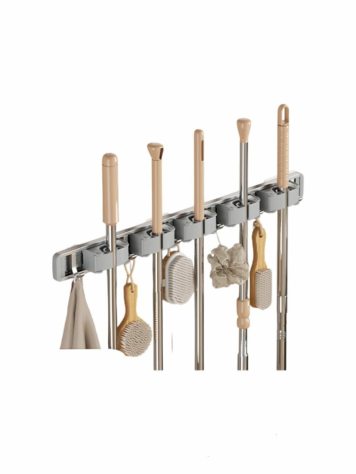Стеллаж для ванной, Стойка для хранения швабр с пряжкой в ванной комнате без перфорации-увеличенная-серебристая