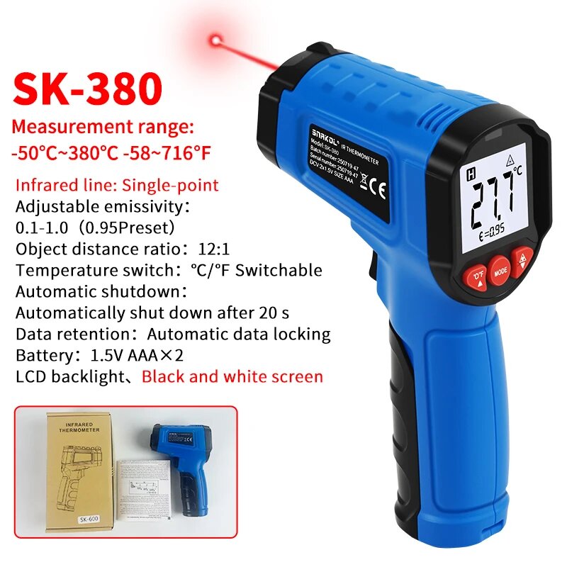 Инфракрасный термометр SK-380, 12:1, -50°C~380°C