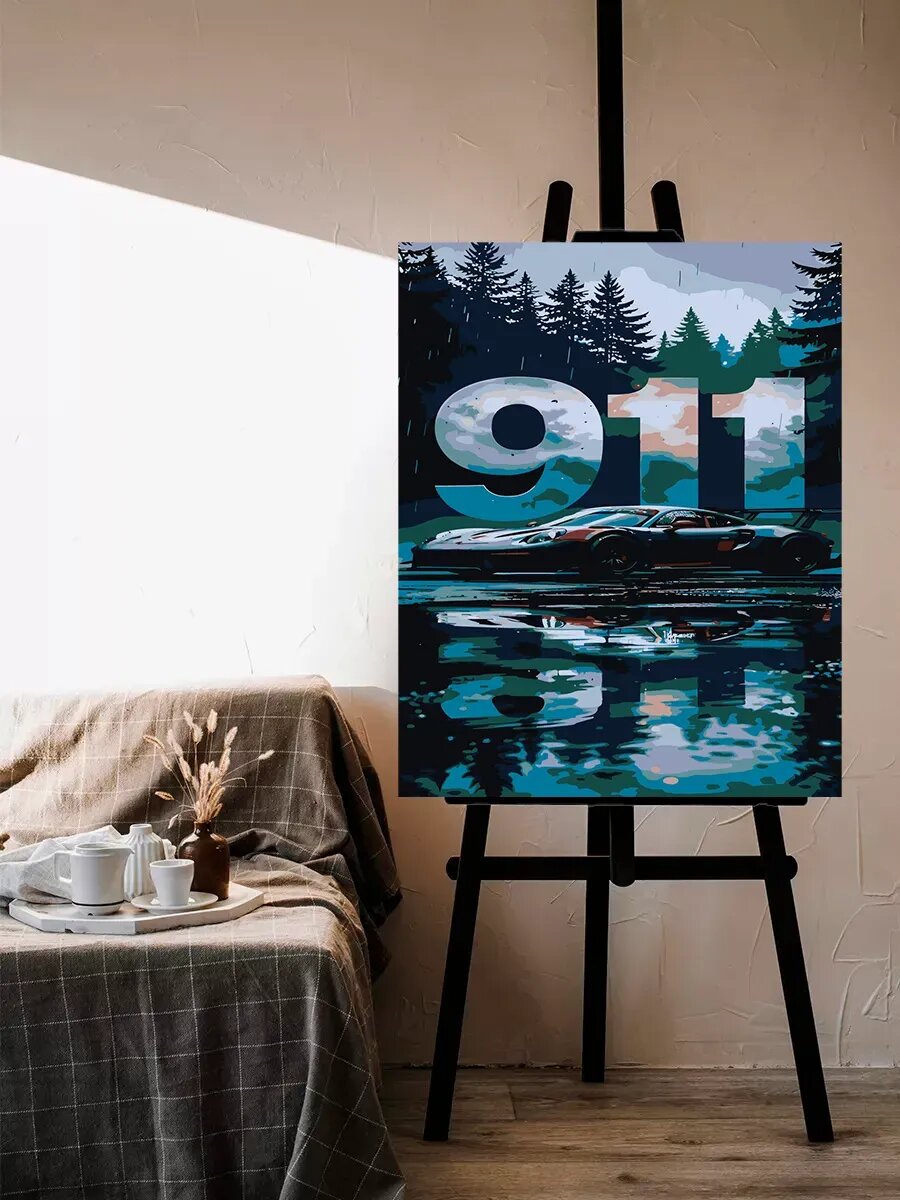 Картина по номерам Порш 911 Машина Porsche 911 Лес