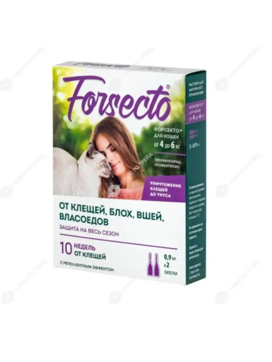 FORSECTO капли на холку для кошек 4-6 кг, 0,9 мл 2 пипетки