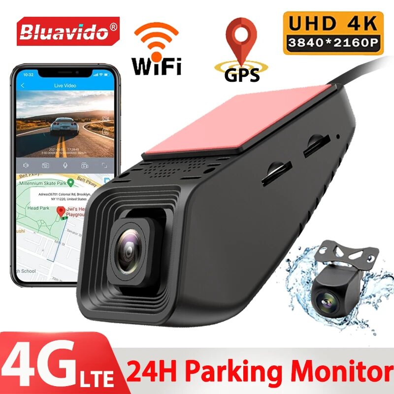Видеорегистратор Bluavido автомобильный скрытый, 4G, Wi-Fi, GPS, FHD1080P, Нет
