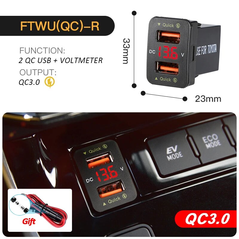 Зарядное устройство для автомобильной розетки с двойным USB QC 12-24 в вольтметр аксессуары для автомобиля адаптер питания для Toyota Быстрая зарядка для телефона