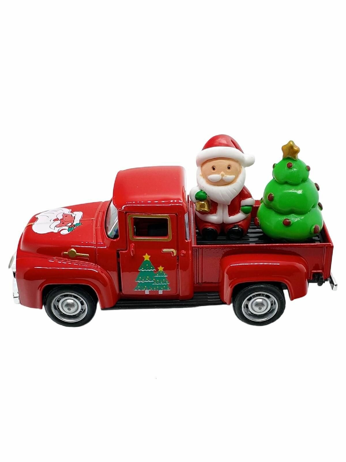 Статуэтка,1 Рождественское украшение ретро-классическое украшение автомобиля-красный грузовик + Санта-Клаус + Рождественская елка