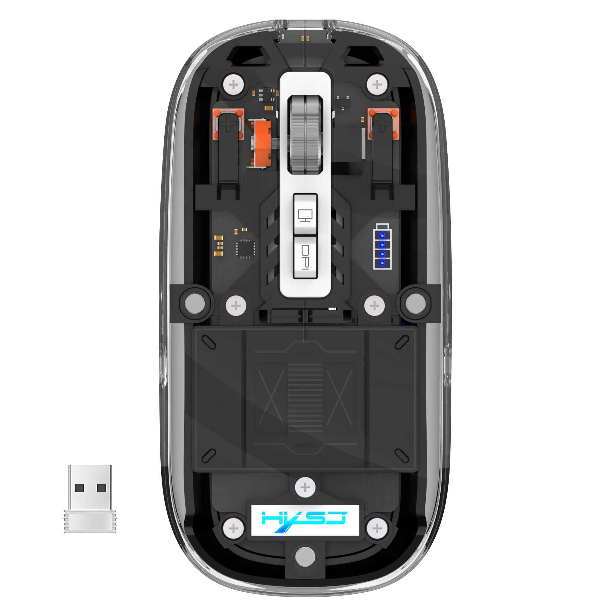 Беспроводная мышь HXSJ Black, 2400 DPI, прозрачная