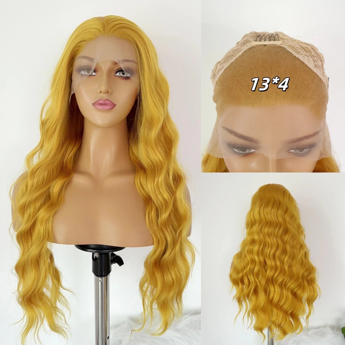 Синтетический кружевной парик SNQP 13*4 золотой желтый 26 дюймов прямой для косплея wavy