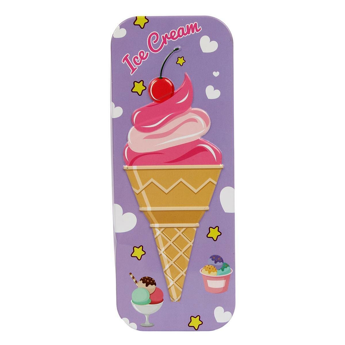 Пенал металлический "Ice Cream", 2 отсека, удобный, 21.5х8х2.7см, микс дизайнов