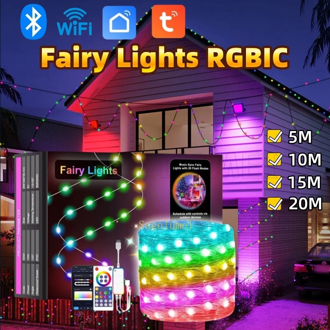 RGBIC гирлянда SAGE LU MEI 20 м, Tuya WIFI, цветная