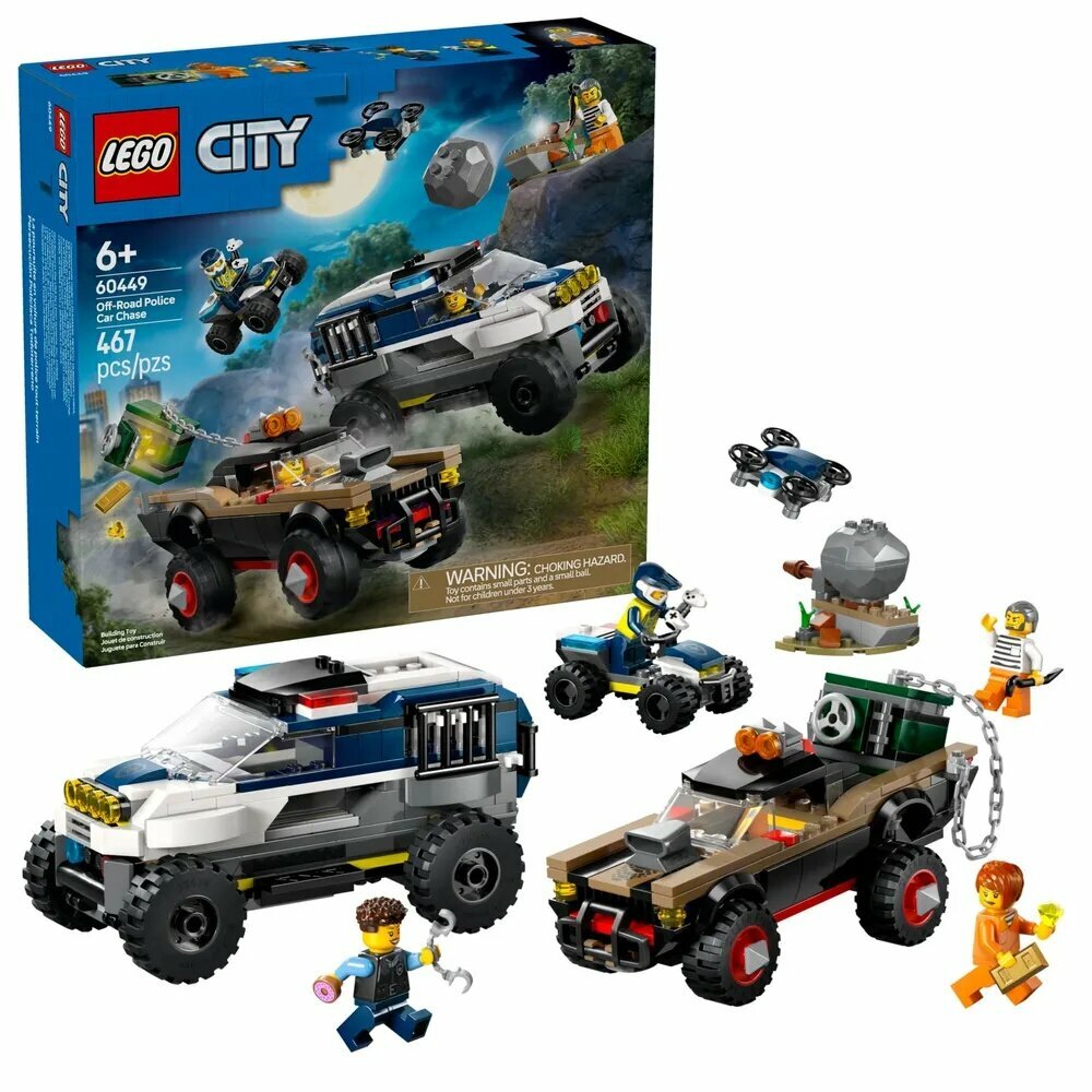 Конструктор LEGO CITY 60449 Устройте Погоня на полицейской машине по бездорожью, 467 деталей, возраст от 6+