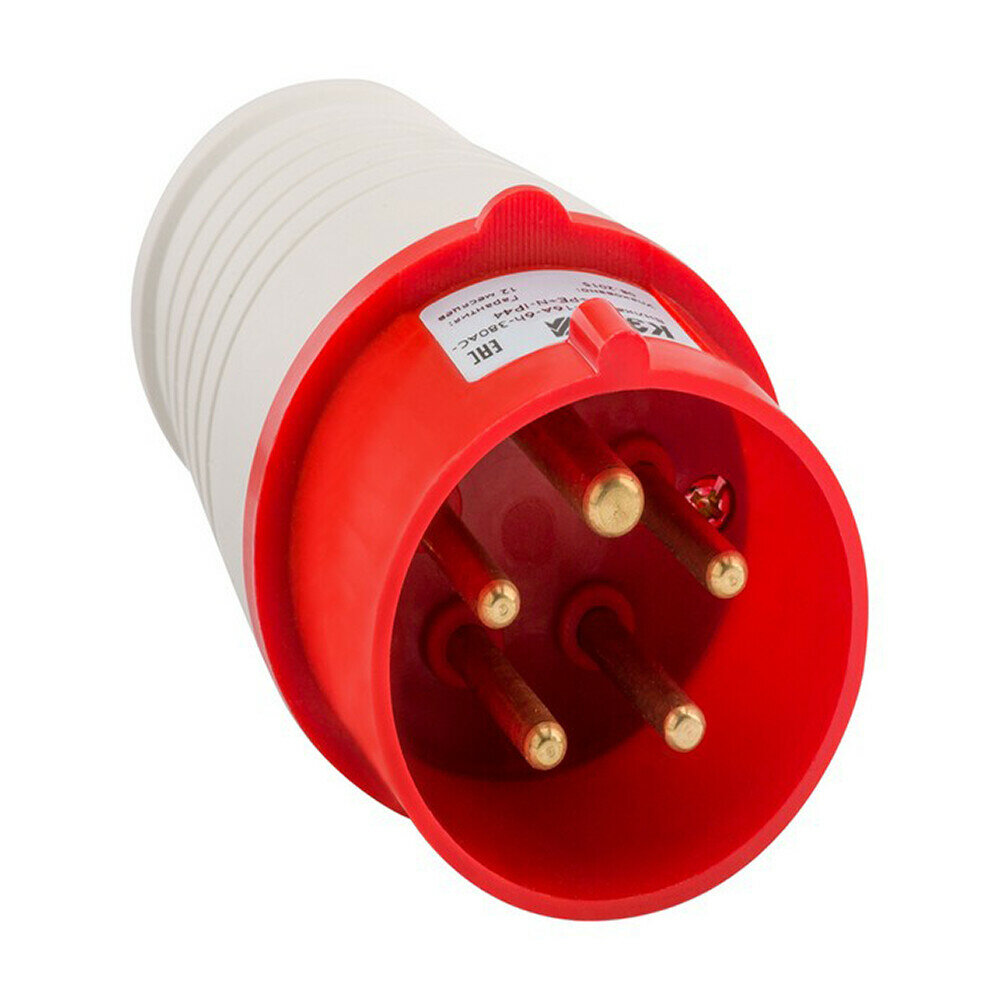 Вилка силовая прямая переносная КЭАЗ с заземлением 3Р+РЕ+N 32 А 380 В IP44 красная 222740