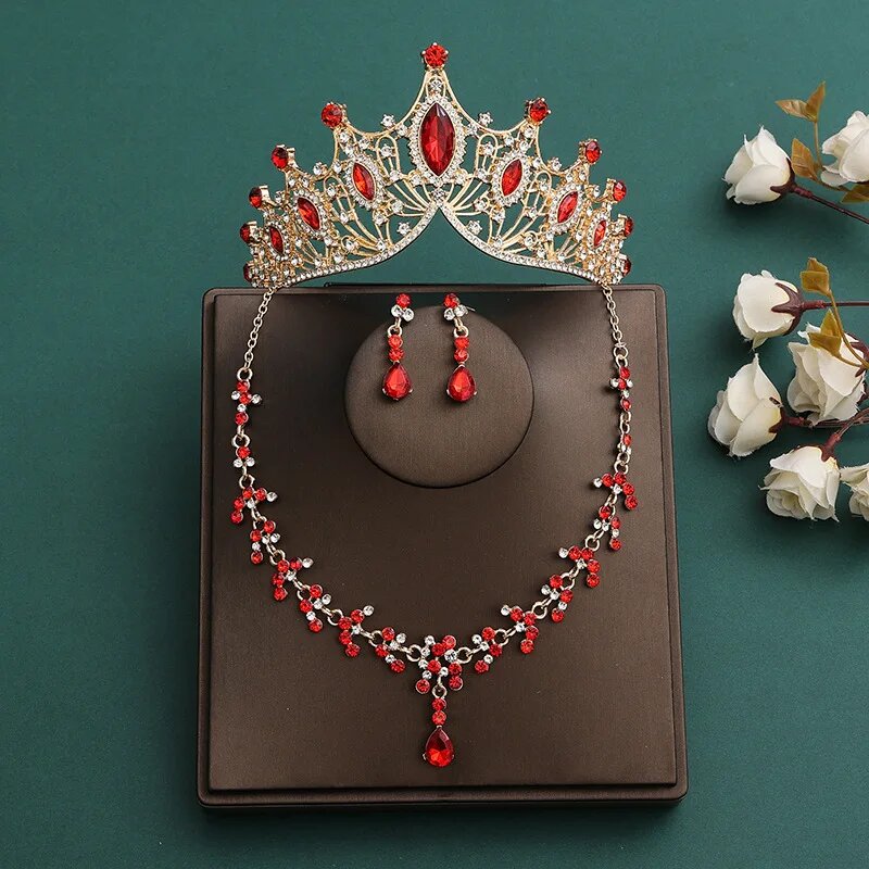 DIEZI Розовая хрустальная тиара для женщин gold red