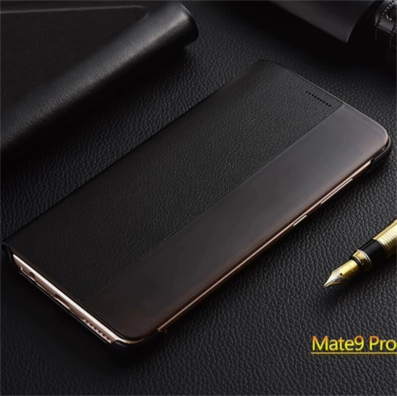 Чехол-бумажник для Huawei LON-AL00, глубокий черный матовый, противоскользящий, ударопрочный, защита для Mate 9 Pro