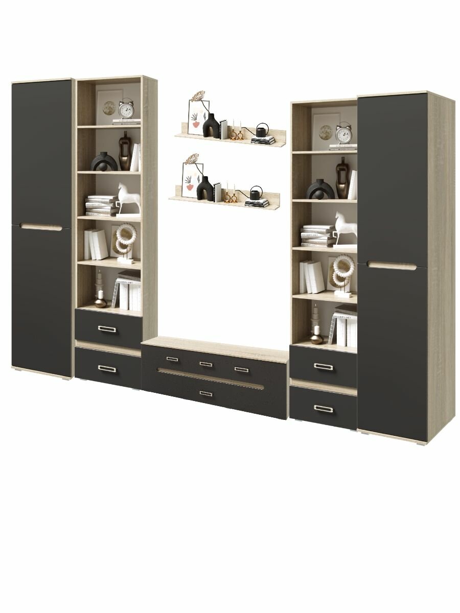 Гостиная Ким Вариант №2 3668х2236х524, Дуб сонома/Графит софт, МИФ