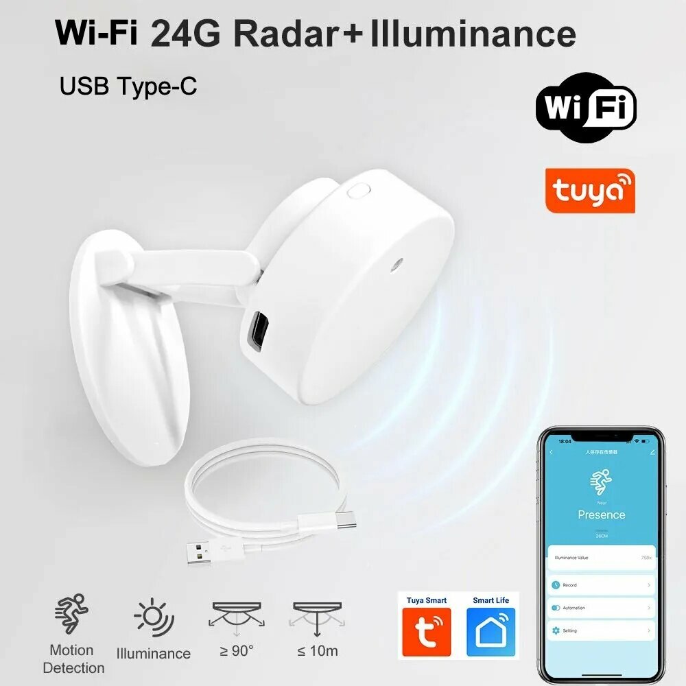 Умный датчик присутствия движения Wi-Fi Tuya, USB 5V