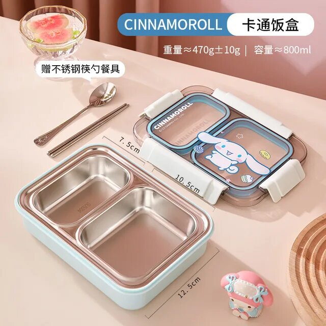 Ланч-бокс с раздельными отделениями и рисунком Hello Kitty My Melody Cinnamoroll, переносной ланч-бокс для школьников Kawaii, праздничный подарок