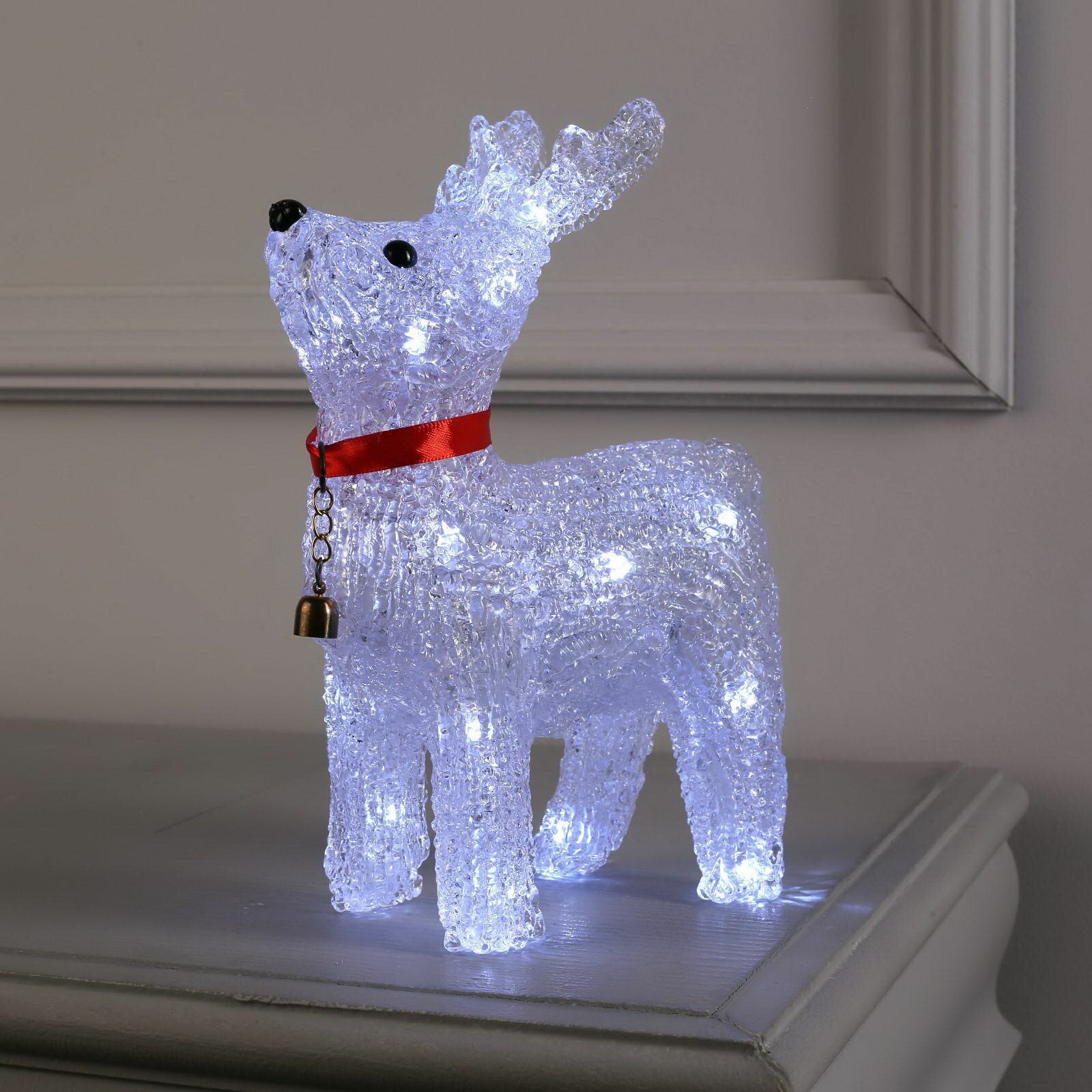 Светодиодная фигура "Олень с колокольчиком" 18x25x8 см, акрил, 20 LED, от батареек ААх2, свечение белое