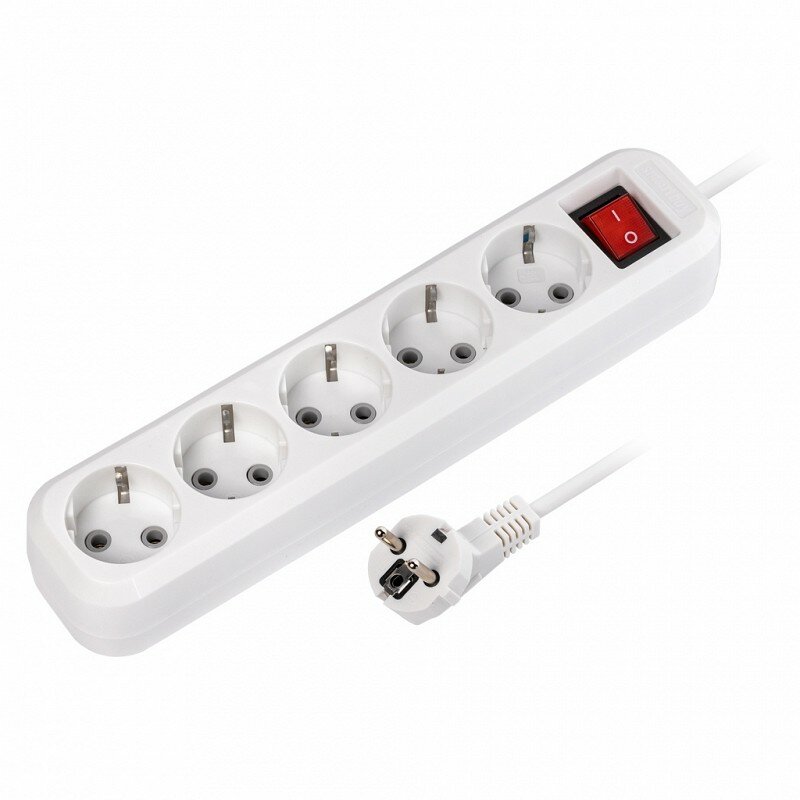 Удлинитель 5 гнезд 5 м, 16А/3,5кВт с выкл, с/з Smartbuy SBE-16-5-05-ZS