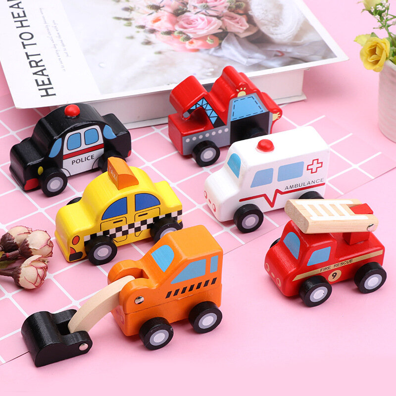Деревянная инженерная машина, полицейская машина, скорая помощь, мини-машинка, обучающая игрушка, подарок для детского сада