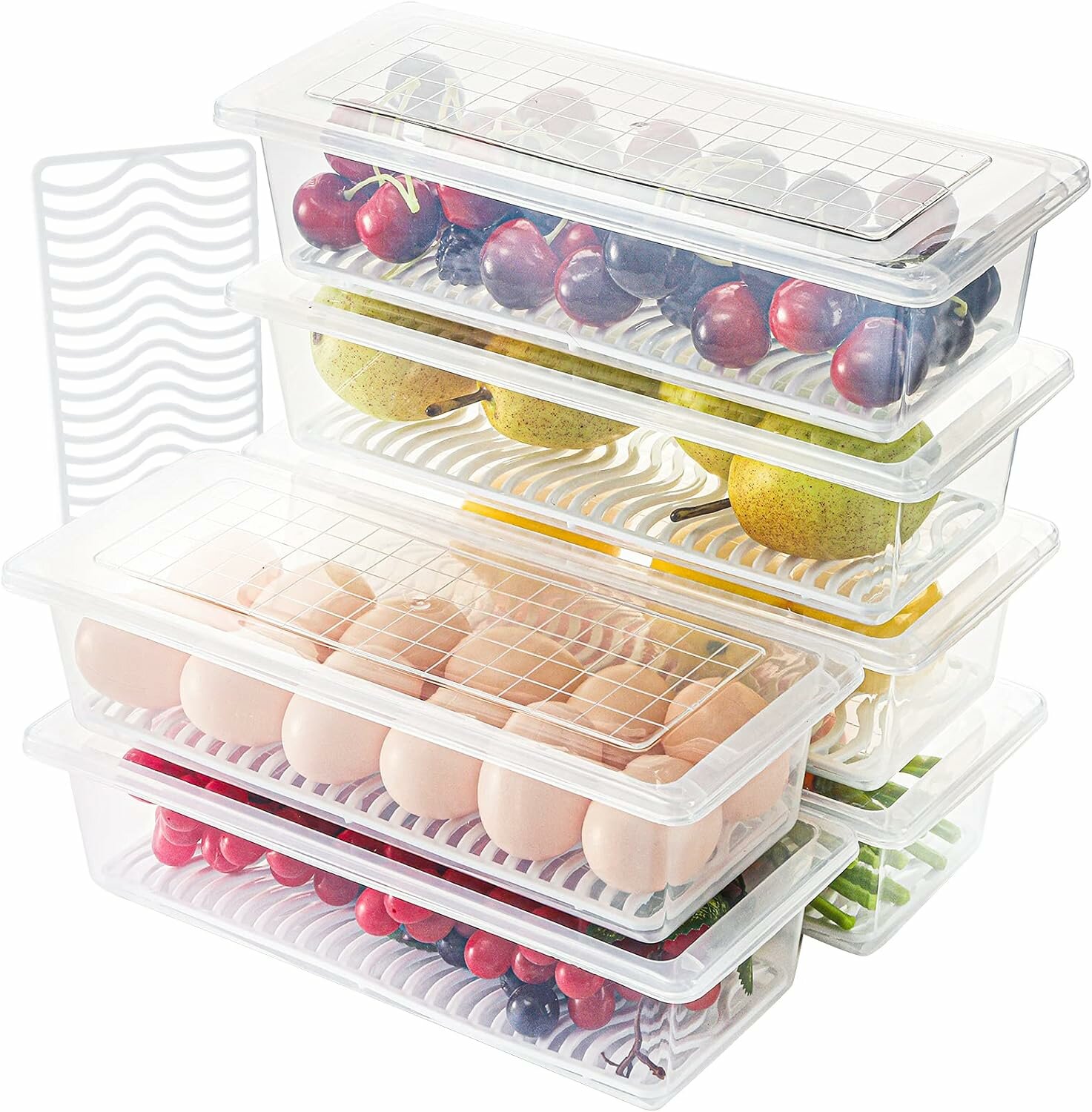 Контейнер для хранения продуктов 6 Pack, контейнеры для хранения пищи объемом 1,5 л с крышкой для холодильника, штабелируемый контейнер для хранения фруктов с съемной дренажной пластиной для овощей, мяса, рыбы, свежих и сушеных продуктов.