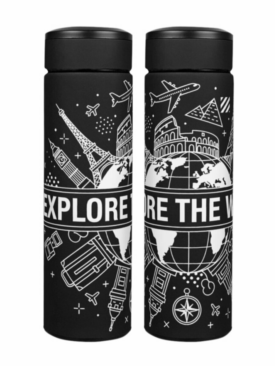 Термос «Путешествие. Explore the world» (черный)