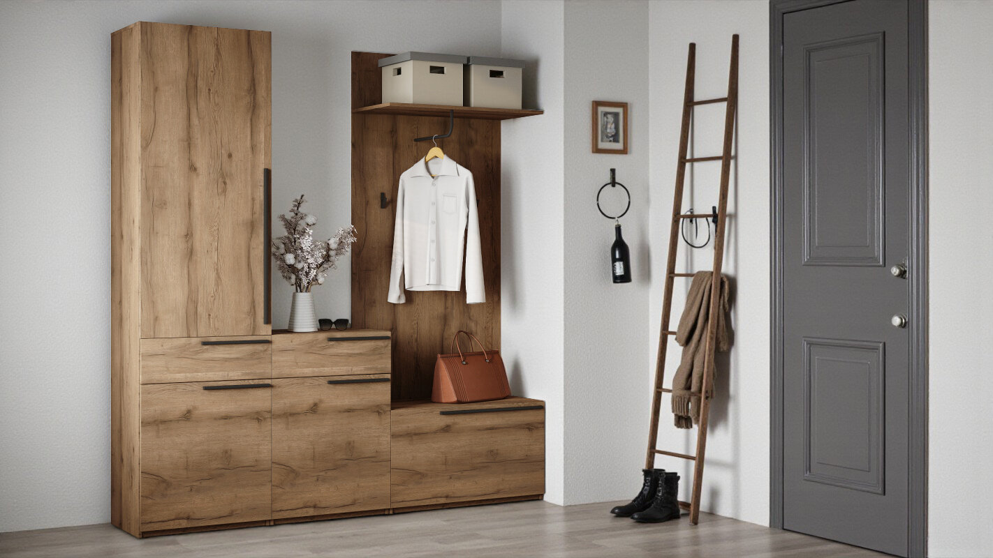 Прихожая Лорена Пакс-2 Дуб Табачный U1147 NEW 200x40x200 см, коричневый GOODFORM
