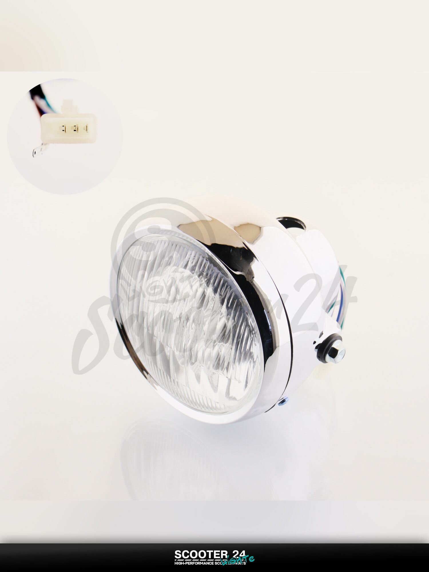 Фара круглая в сборе на мопед и мотоцикл Alpha / Альфа хром, LED-6, 18W) EVO