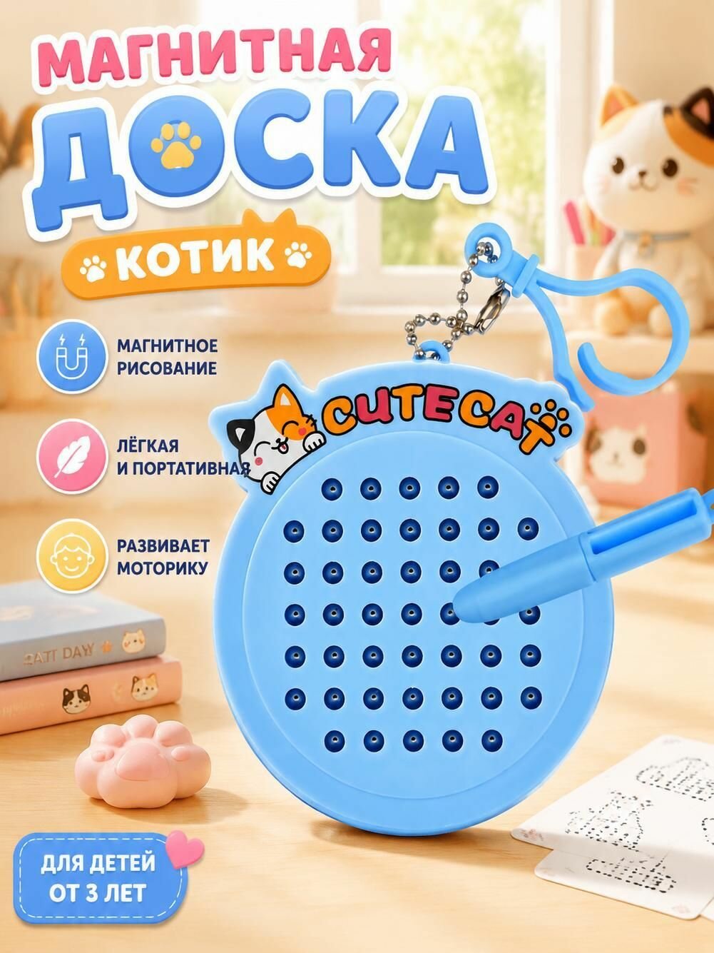 Магнитная доска для рисования с изображением кошки