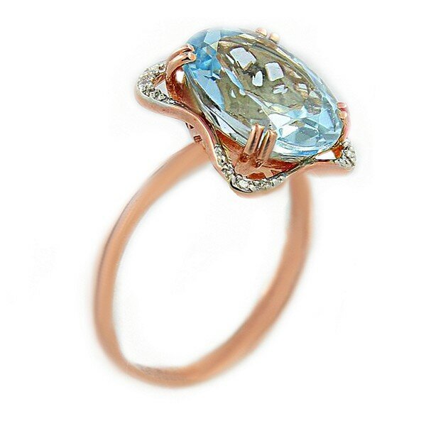 Кольцо тонкое, широкое JEWELIN, красное золото, 585 проба, фианит, топаз