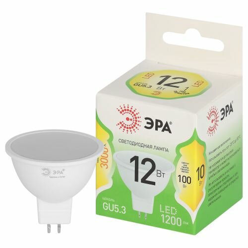 Лампа светодиодная GREEN LINE MR16-12W-830-GU5.3 GL 12Вт софит 3000К свет тепл. GU5.3 Эра Б0066978