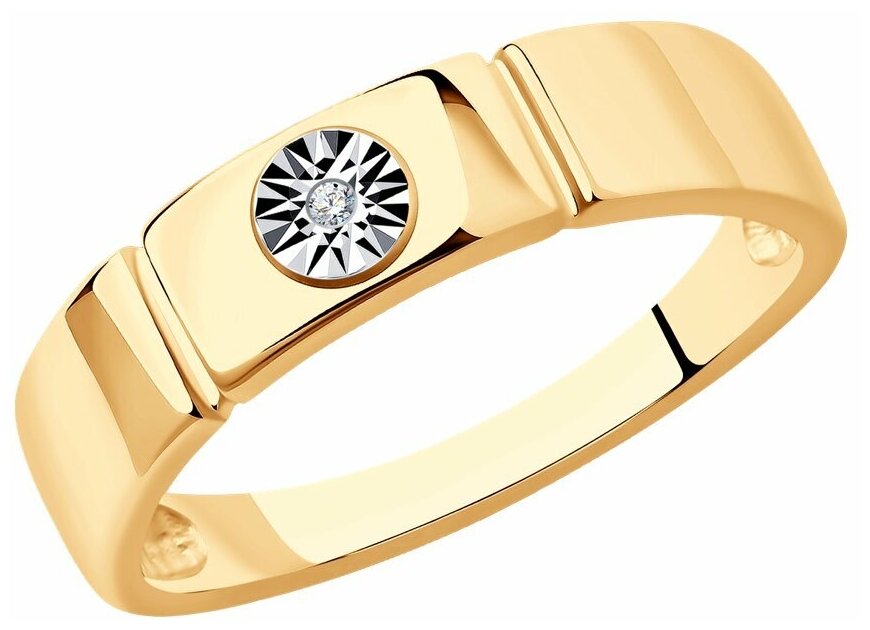 Кольцо, серебро, 925 проба, золочение, бриллиант