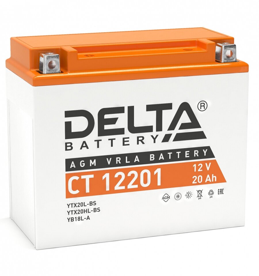 Аккумулятор 12V - 20 А/ч "Delta CT" (YTX20L-BS) (CT 12201)