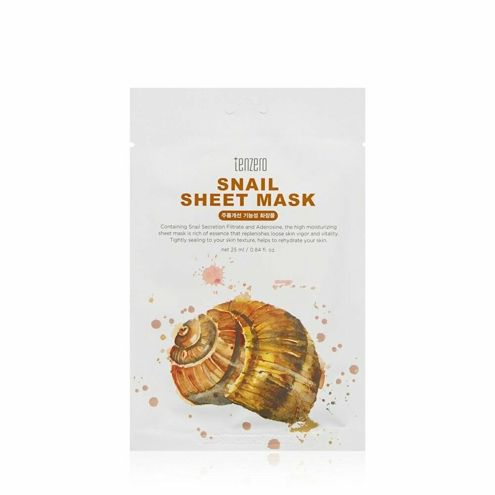 Маска для лица Tenzero Snail Sheet Mask с муцином улитки 25мл